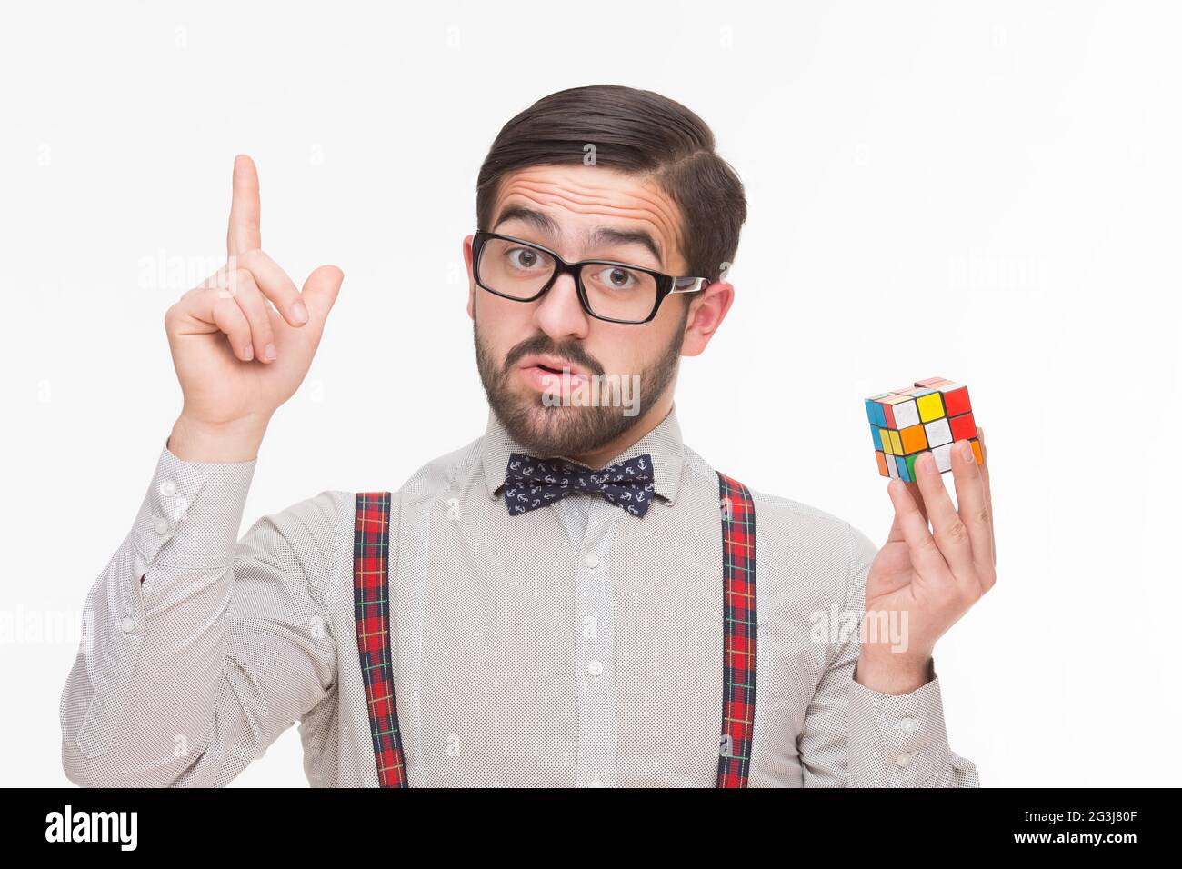 Handsome boy nerd with rubik#39;s cube Stock Photo - Alamy