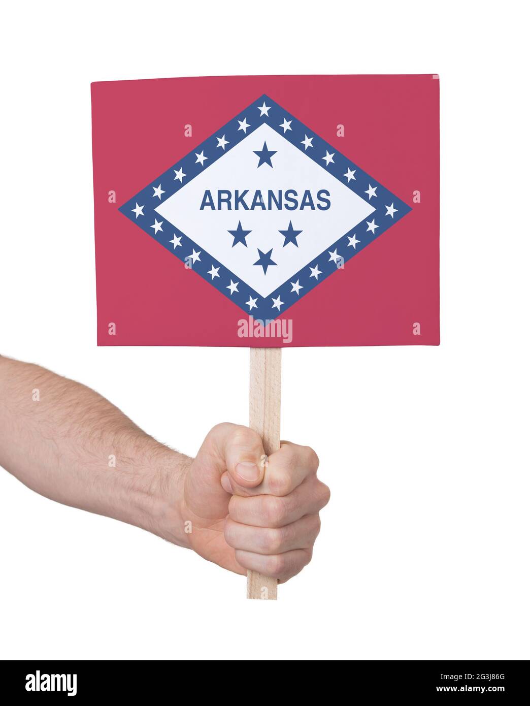 Hand holding small card - Flag of Arkansas Stock Photo - Alamy