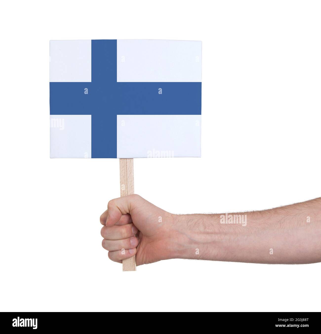 Hand holding small card - Flag of Finland Stock Photo - Alamy