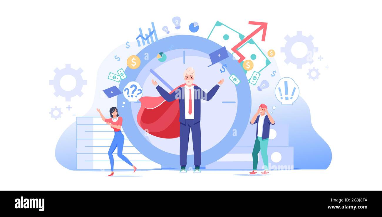 Flat cartoon office superhero character,successful employee,vector ...