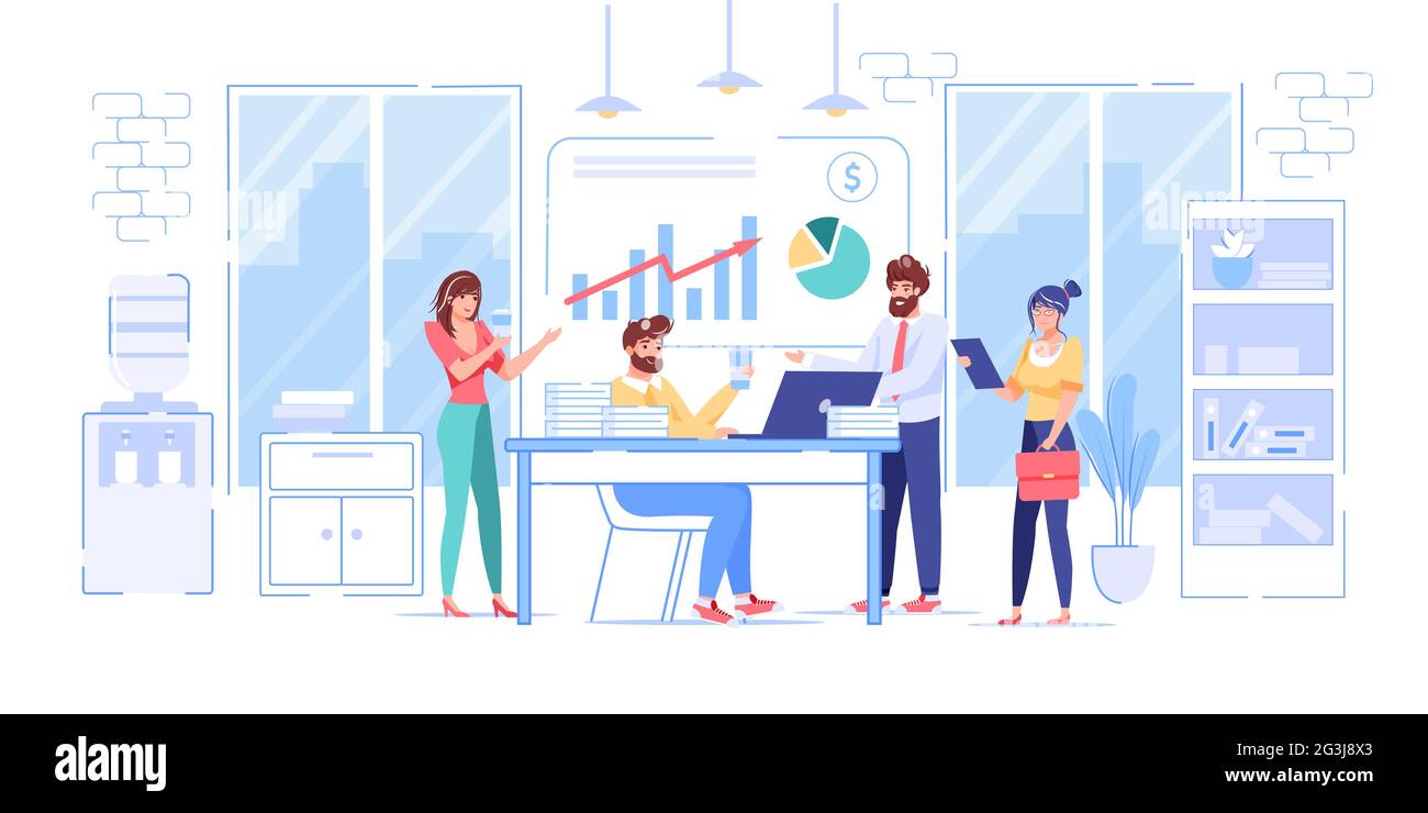 Flat cartoon office team characters,successful employees,vector ...