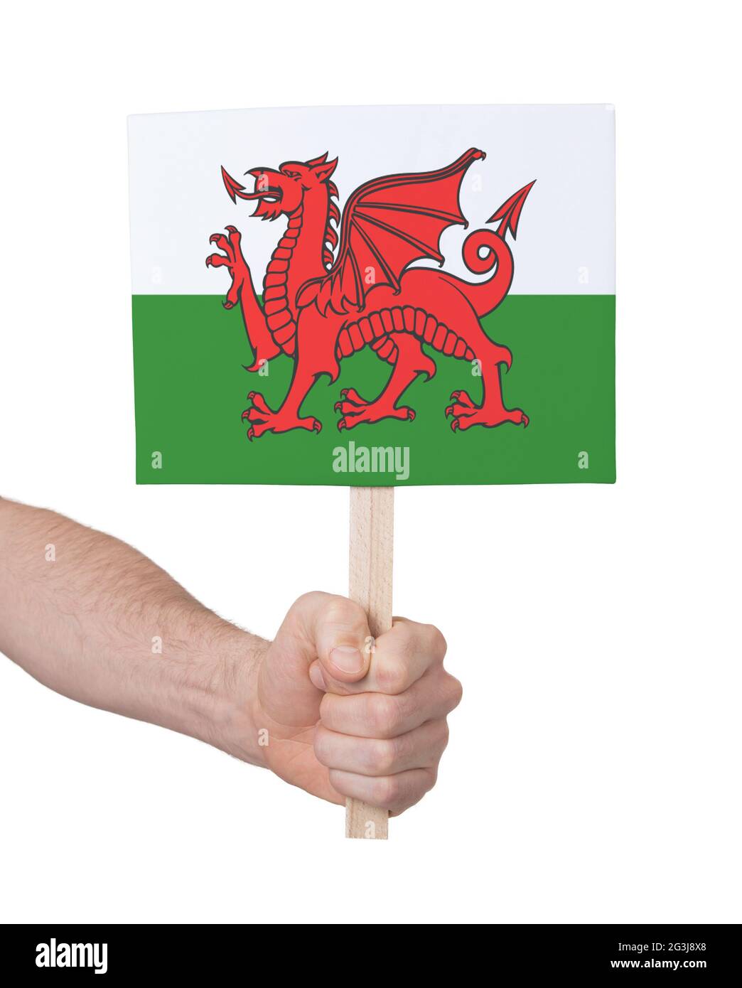 Hand holding small card - Flag of Wales Stock Photo - Alamy