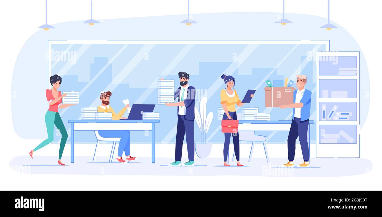 Flat cartoon office employee characters,working process vector ...