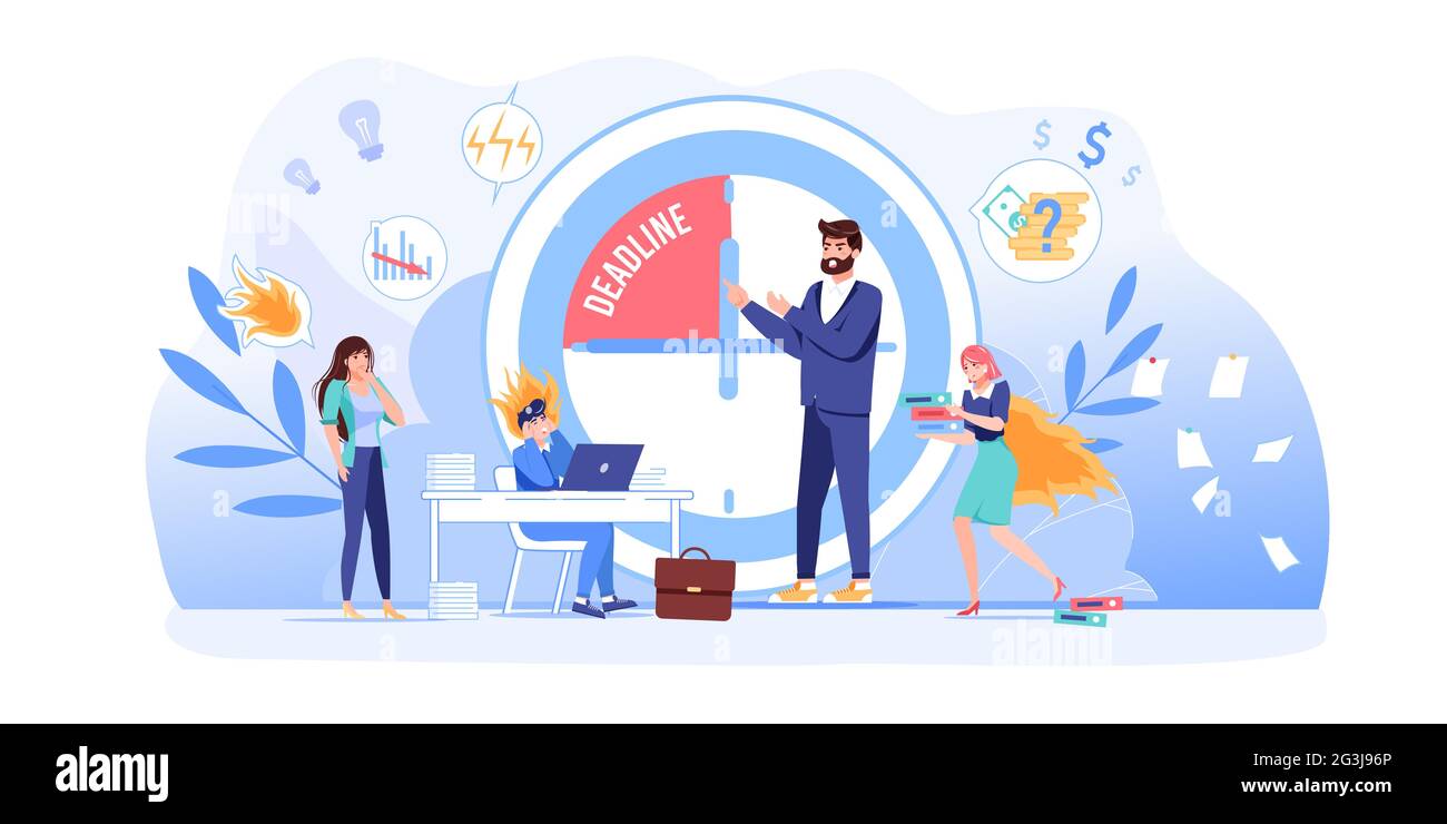 Flat cartoon boss manager employee characters,work conflict vector ...