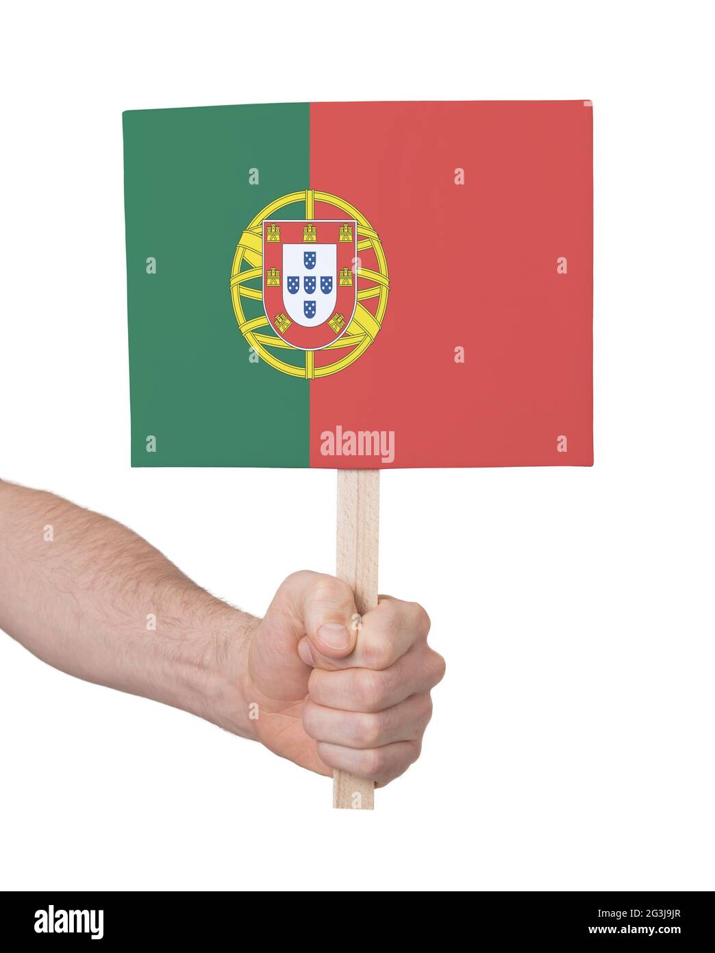 Hand holding small card - Flag of Portugal Stock Photo - Alamy