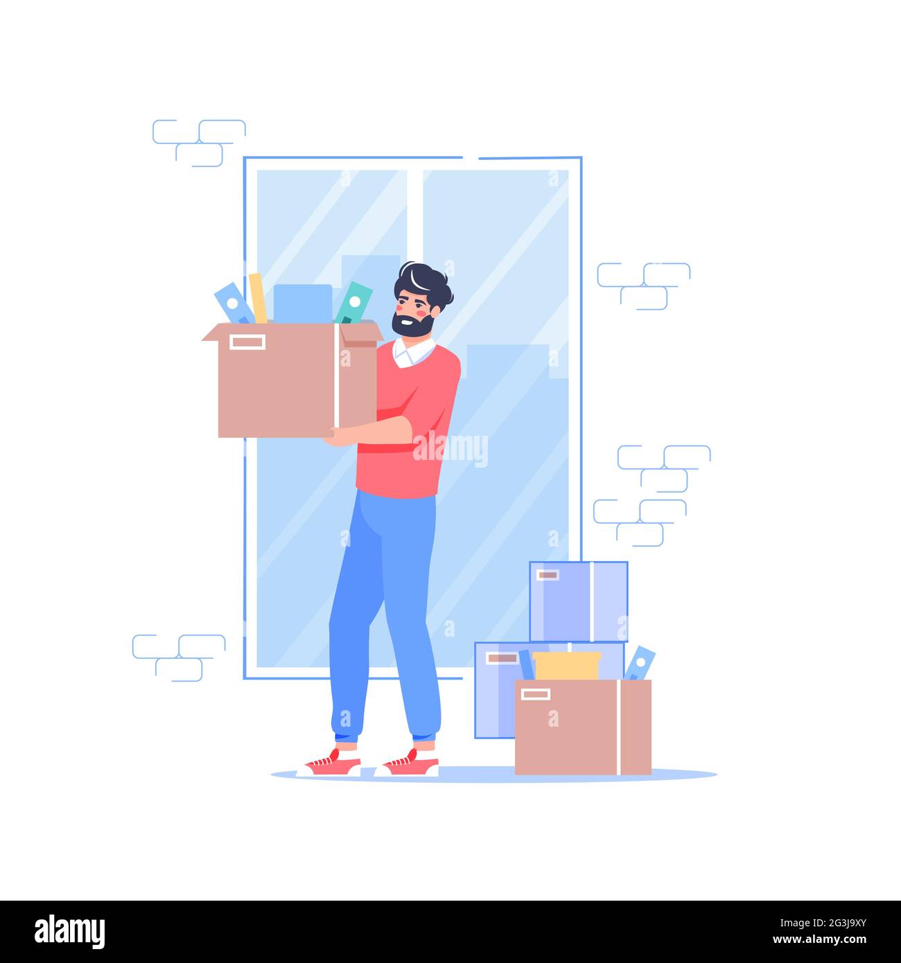 Flat cartoon office character at new office workplace,vector ...