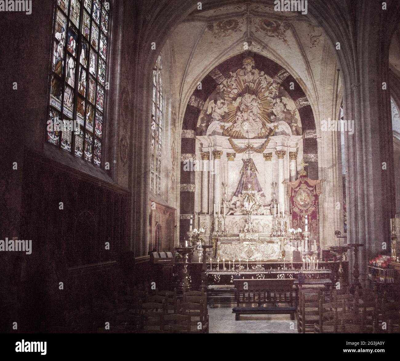 Inside of a creepy old church Stock Photo - Alamy