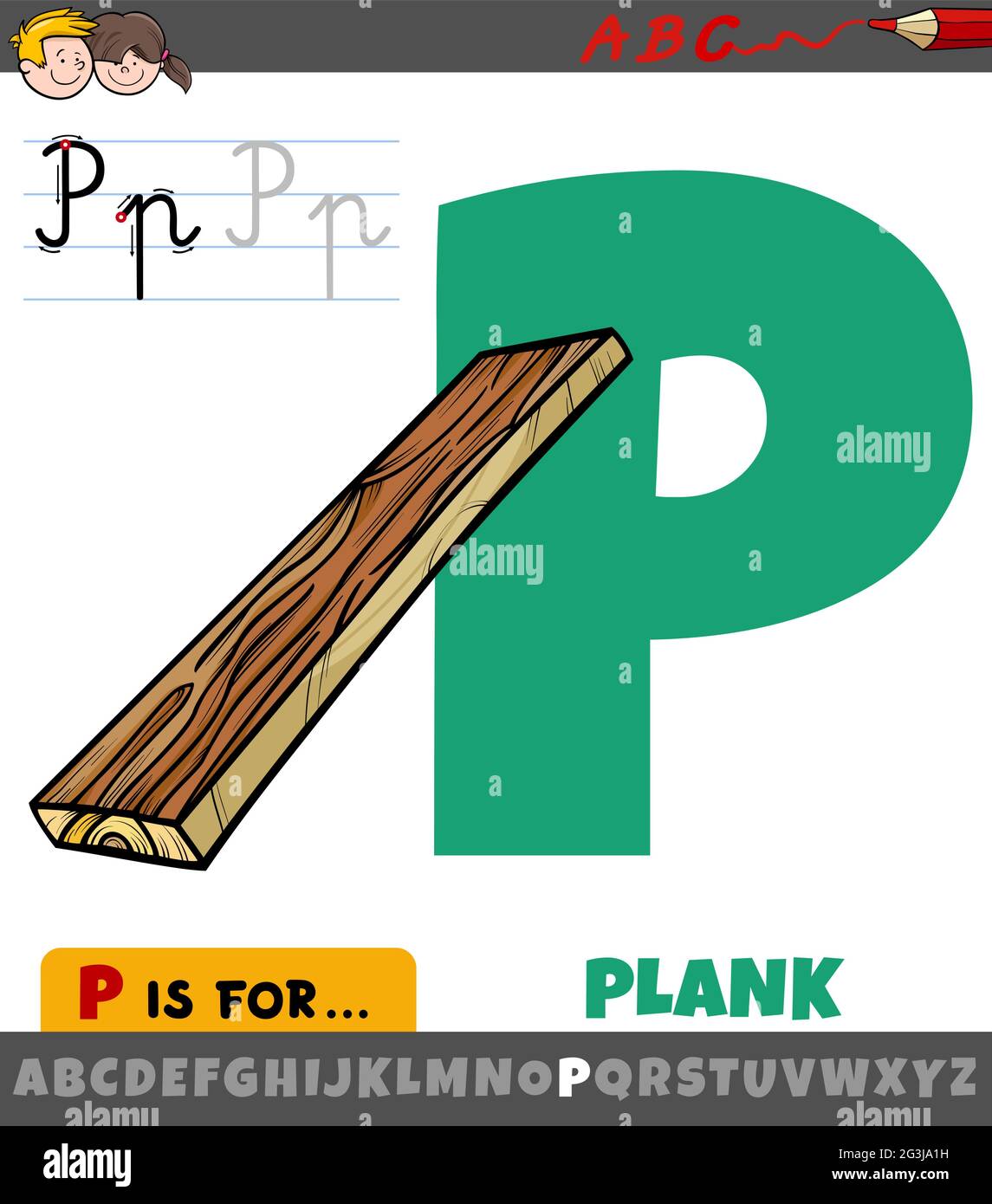 Educational cartoon illustration of letter P from alphabet with plank ...