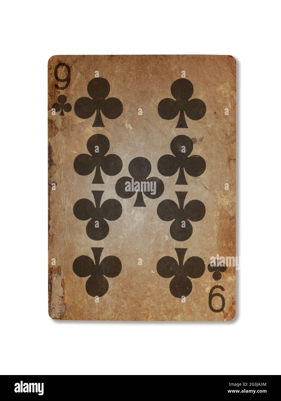 Very old playing card, nine of clubs Stock Photo - Alamy