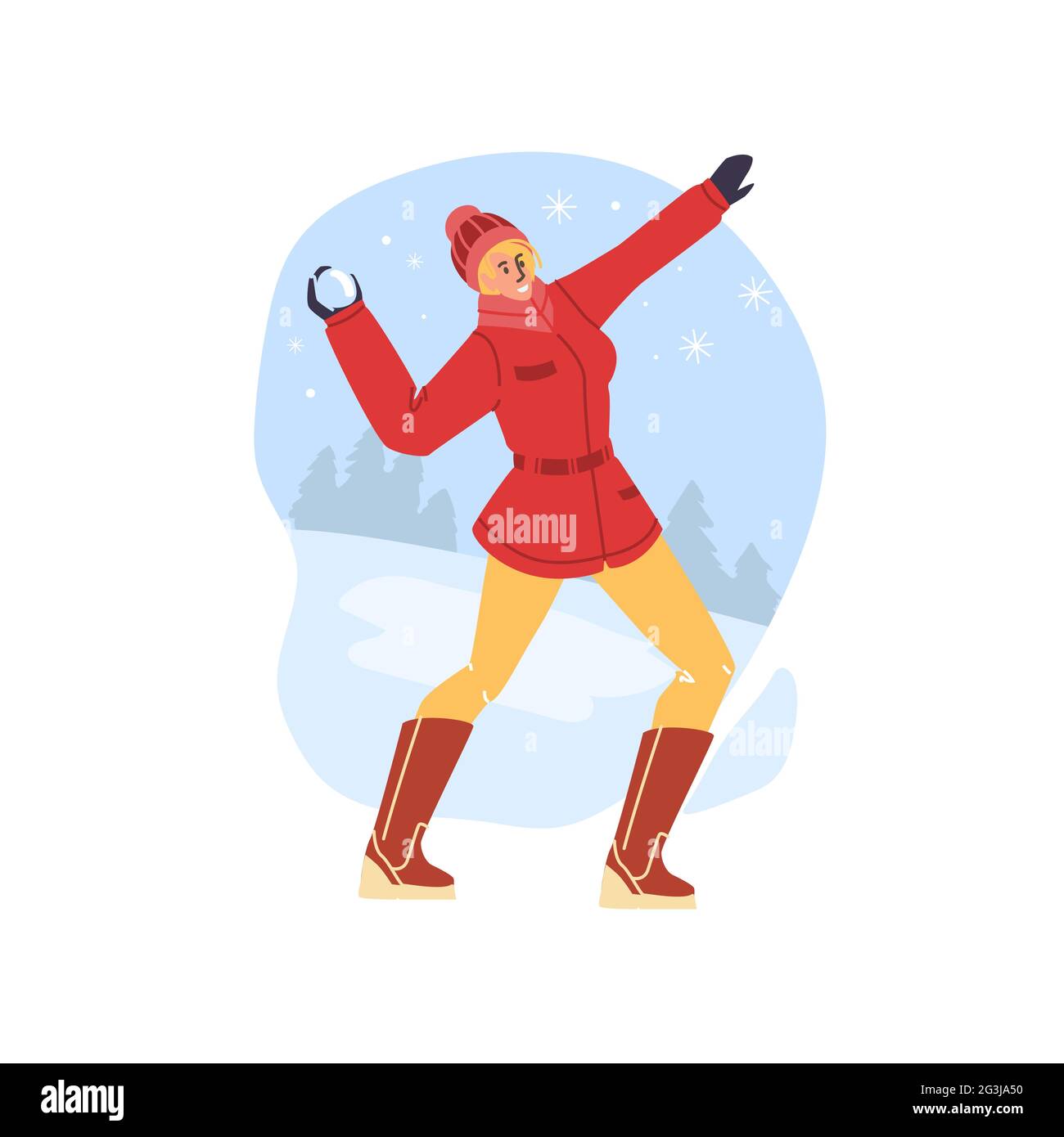 Flat cartoon character in winter season vector illustration concept ...