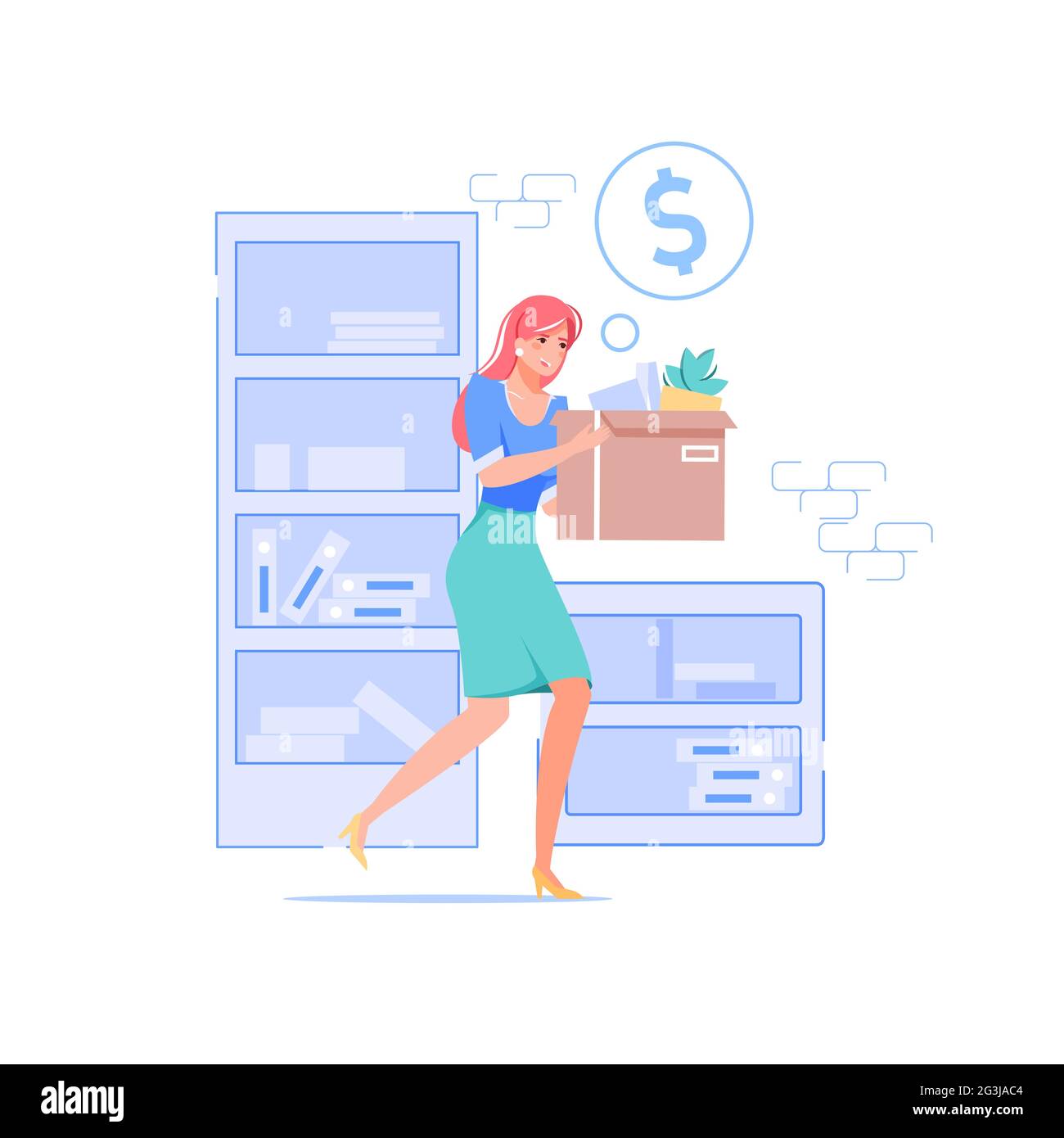 Flat cartoon office character at new office workplace,vector ...