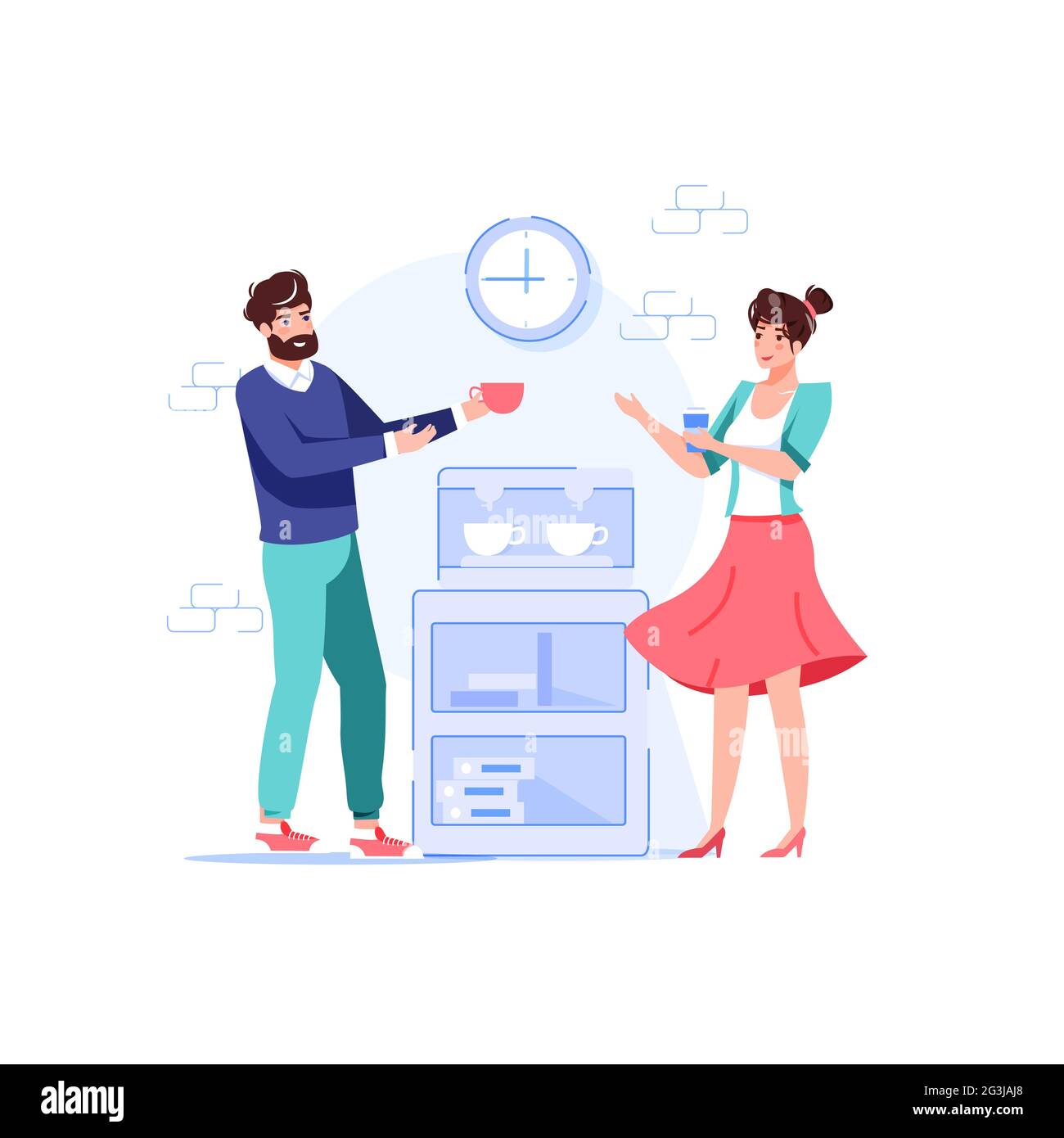 Flat cartoon office employee characters at lunch time,vector ...