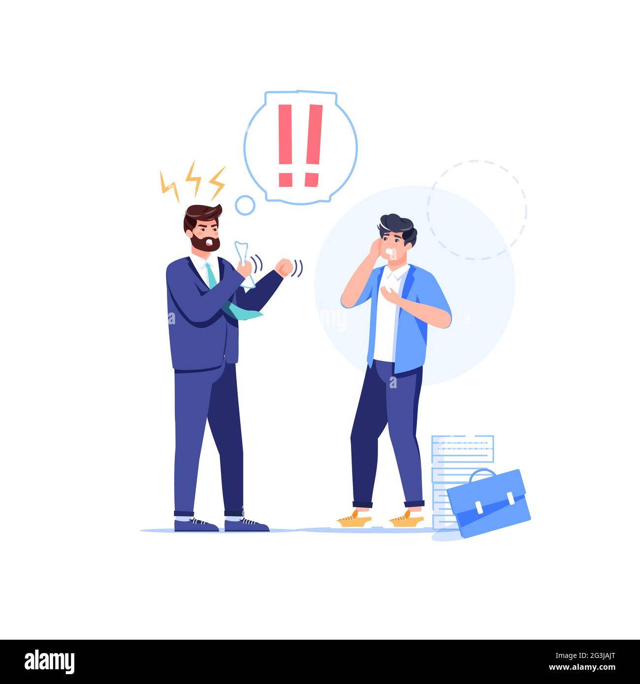 Flat cartoon boss manager employee characters,work conflict vector ...