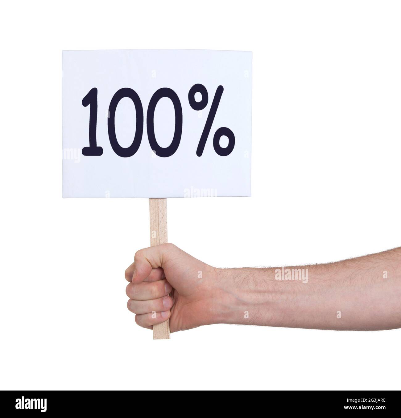 Sale - Hand holding sigh that says 100 Stock Photo - Alamy