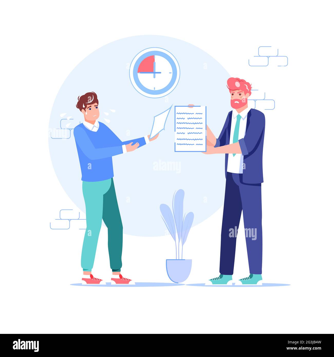 Flat cartoon boss manager employee characters,work conflict vector ...