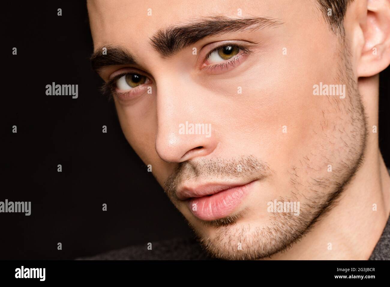 Model man#39;s face close-up Stock Photo - Alamy