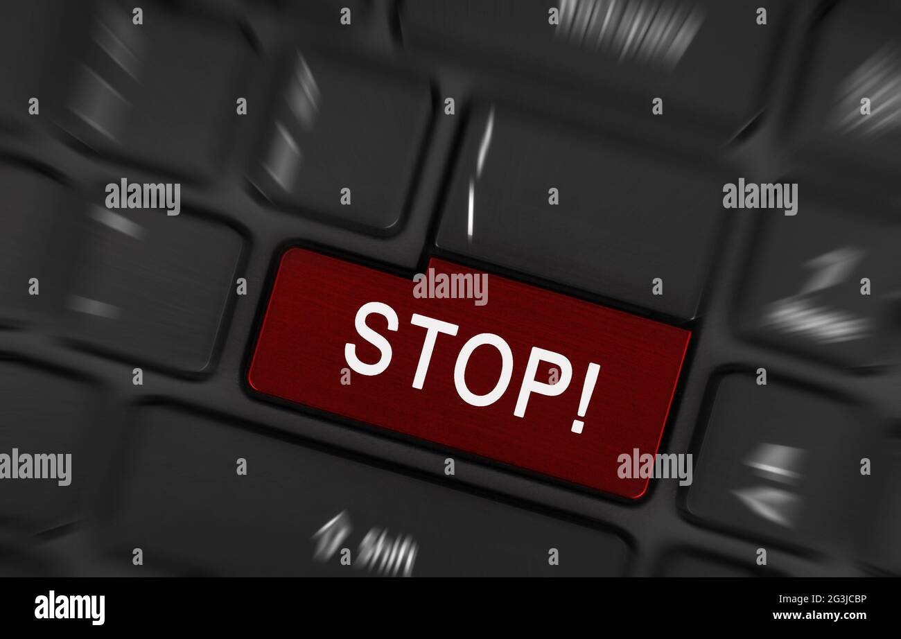 View on conceptual keyboard - Stop (red key Stock Photo - Alamy