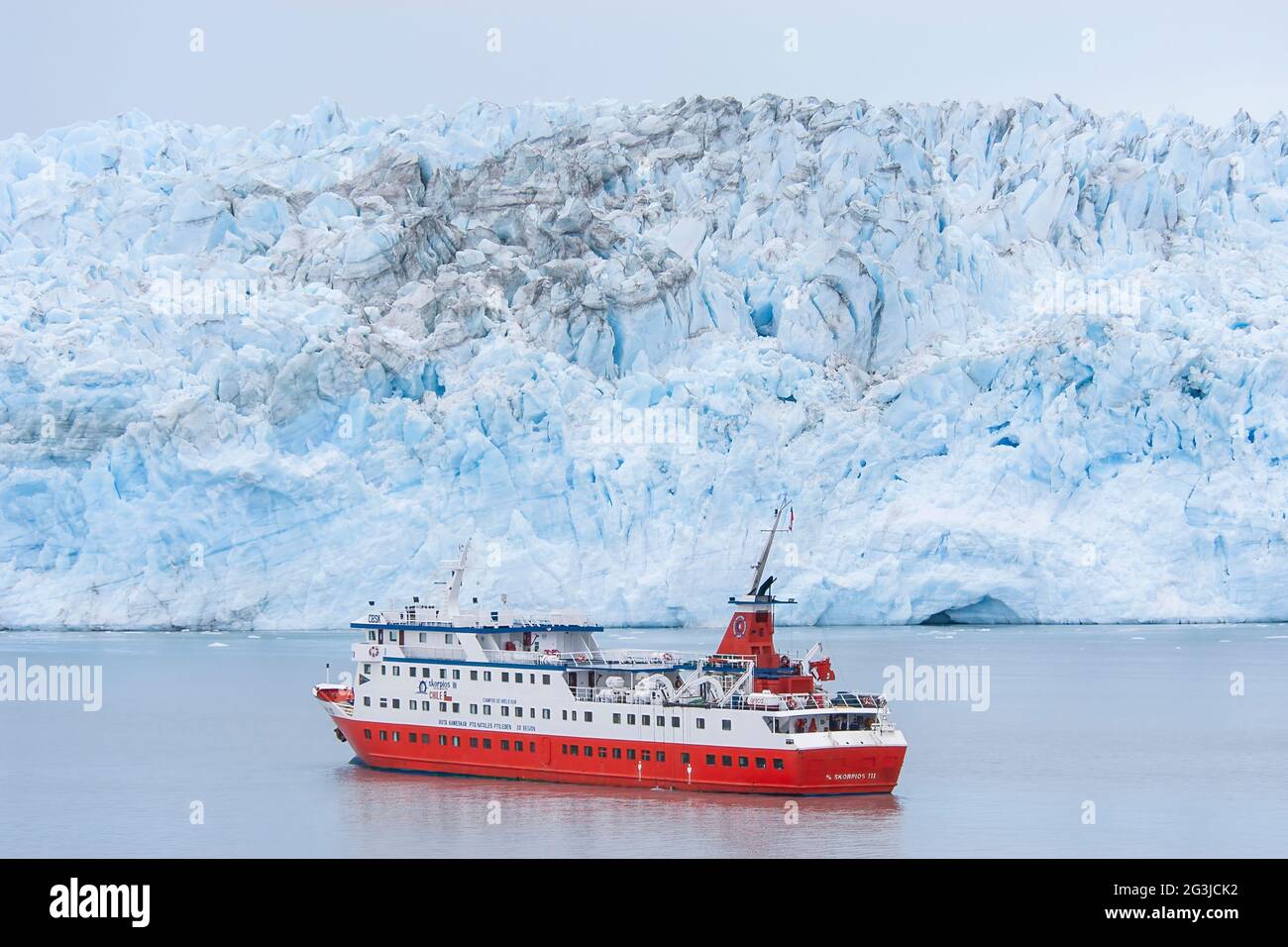 expedition cruise ship Skorpios III adjacent to ice front of Pope Pious ...