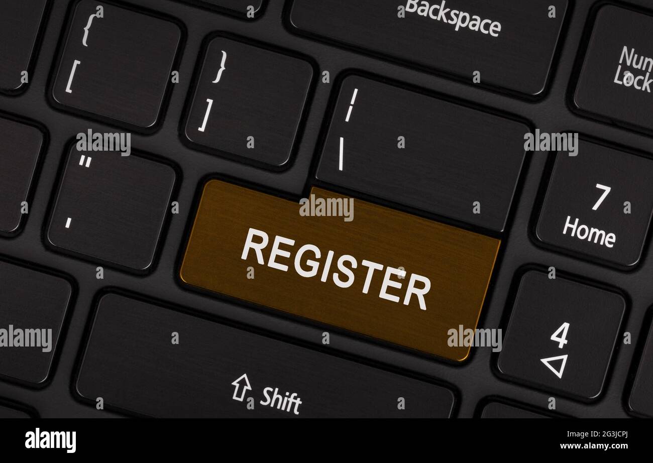 Laptop button - Register Stock Photo - Alamy