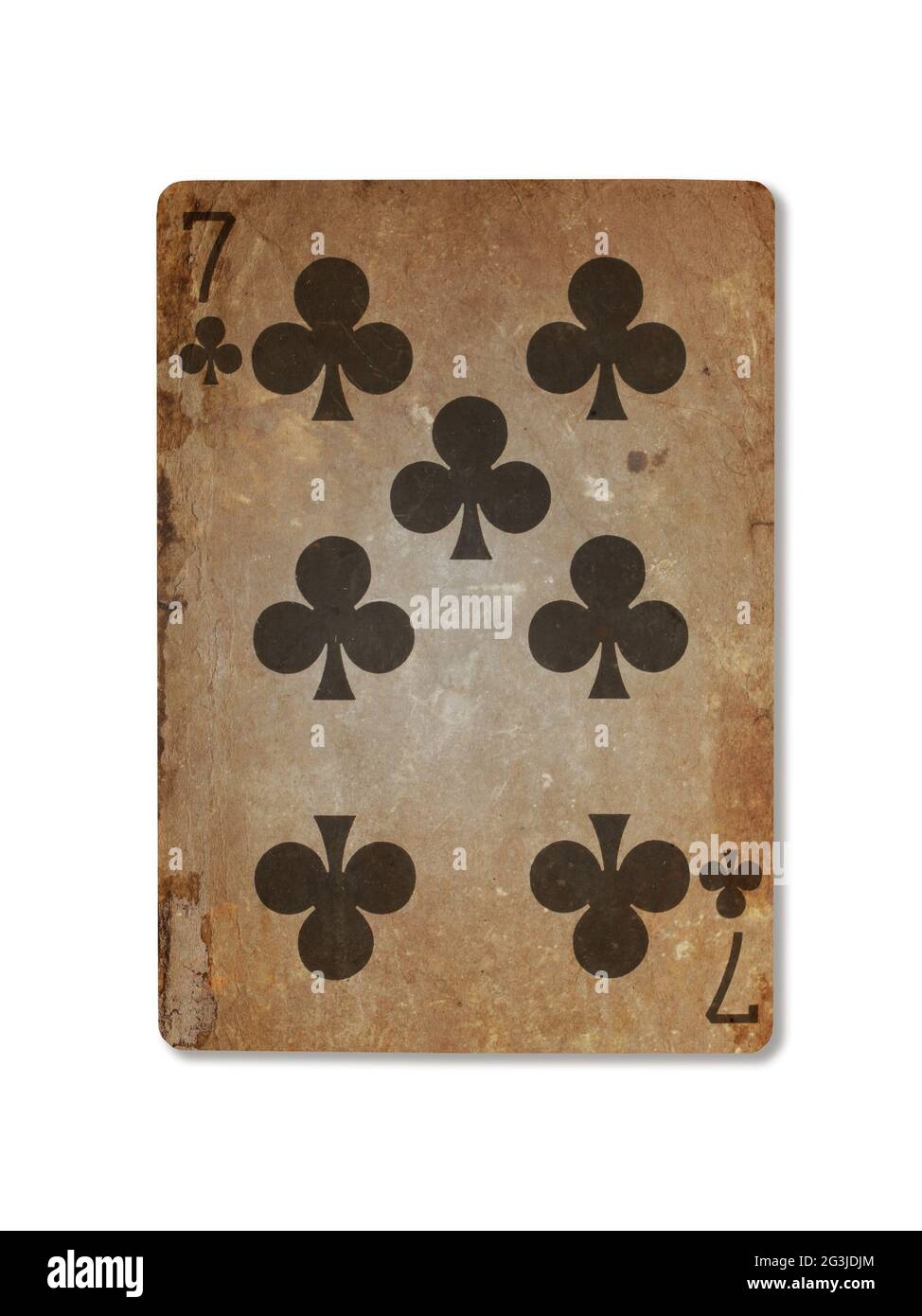Very old playing card, seven of clubs Stock Photo - Alamy