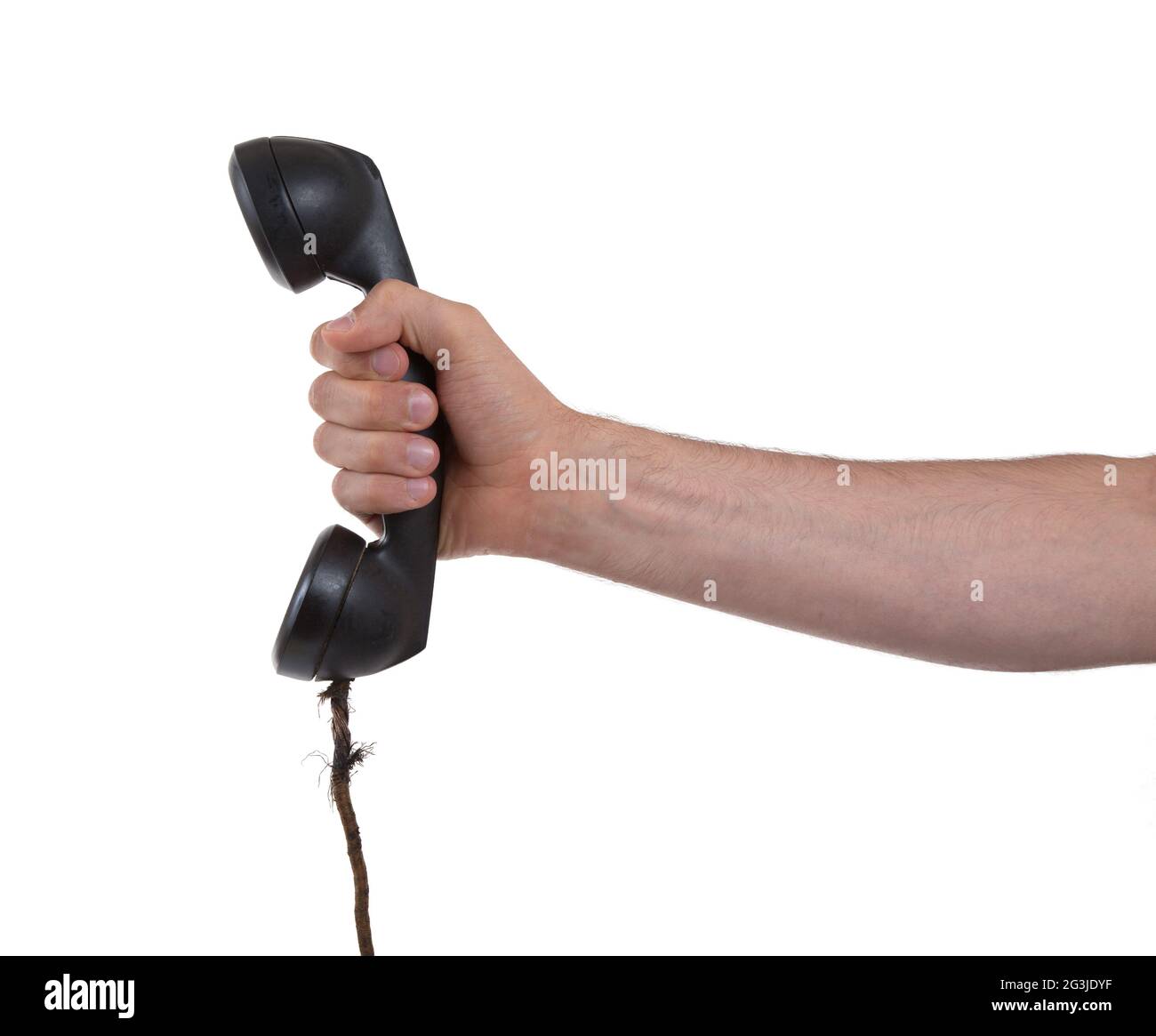 Male hand holding retro landline telephone Stock Photo - Alamy