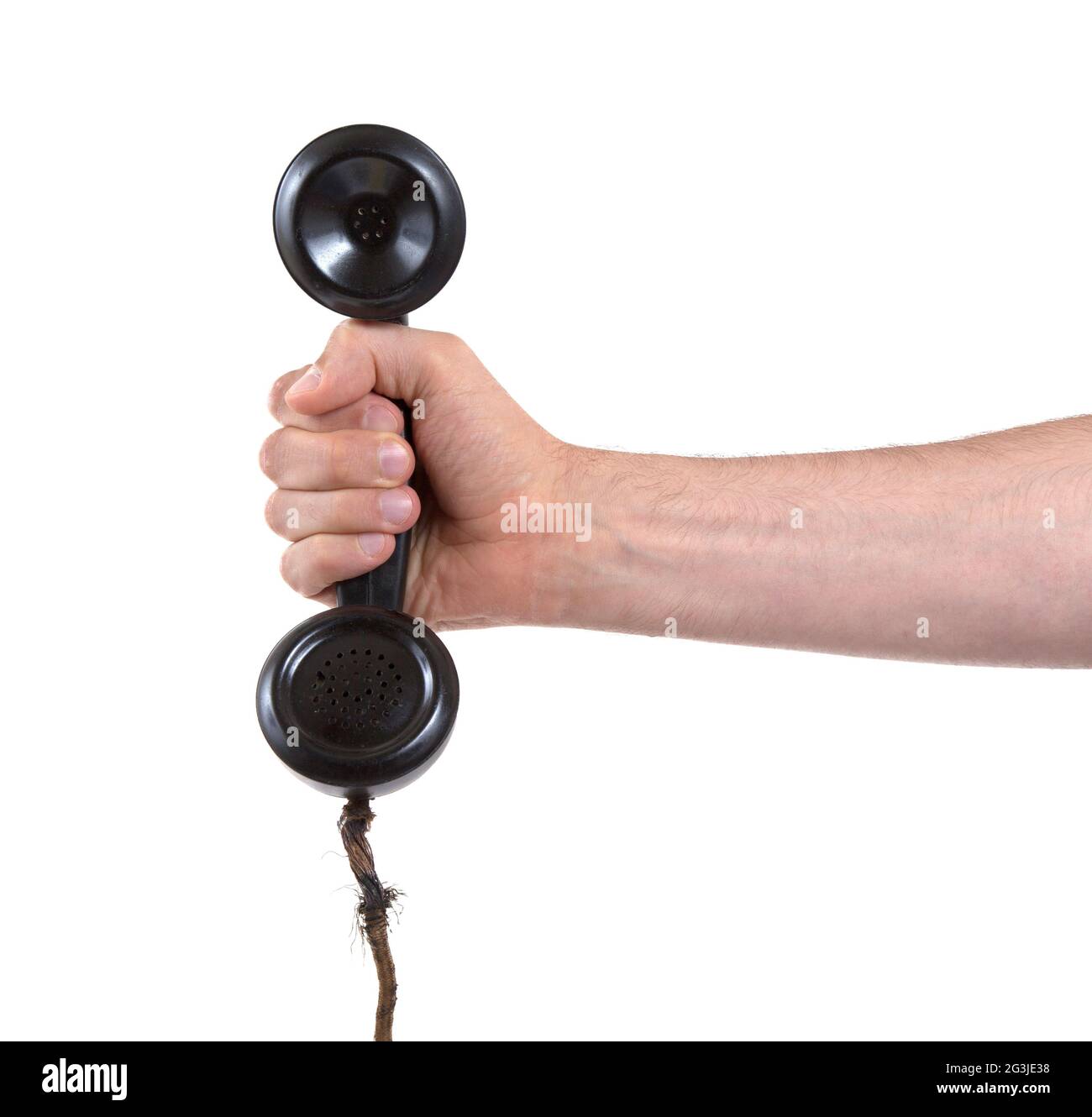 Male hand holding retro landline telephone Stock Photo - Alamy