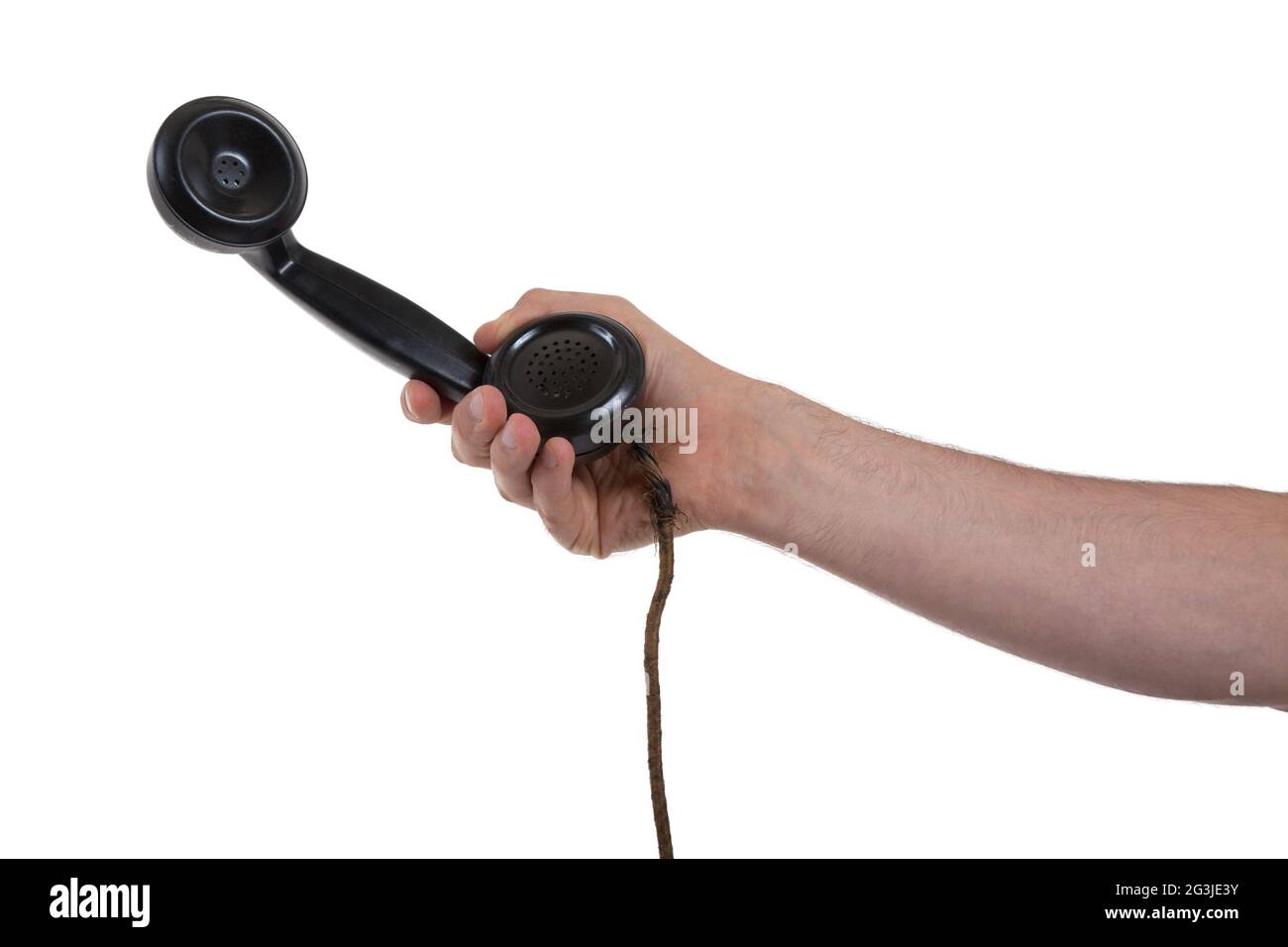 Male hand holding retro landline telephone Stock Photo - Alamy