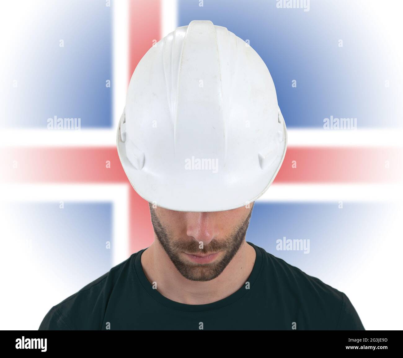 Engineer with flag on background - Iceland Stock Photo - Alamy