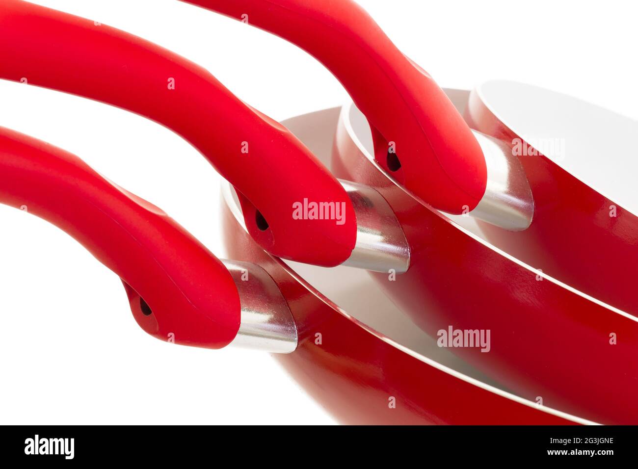 Set of three frying pans, red Stock Photo - Alamy