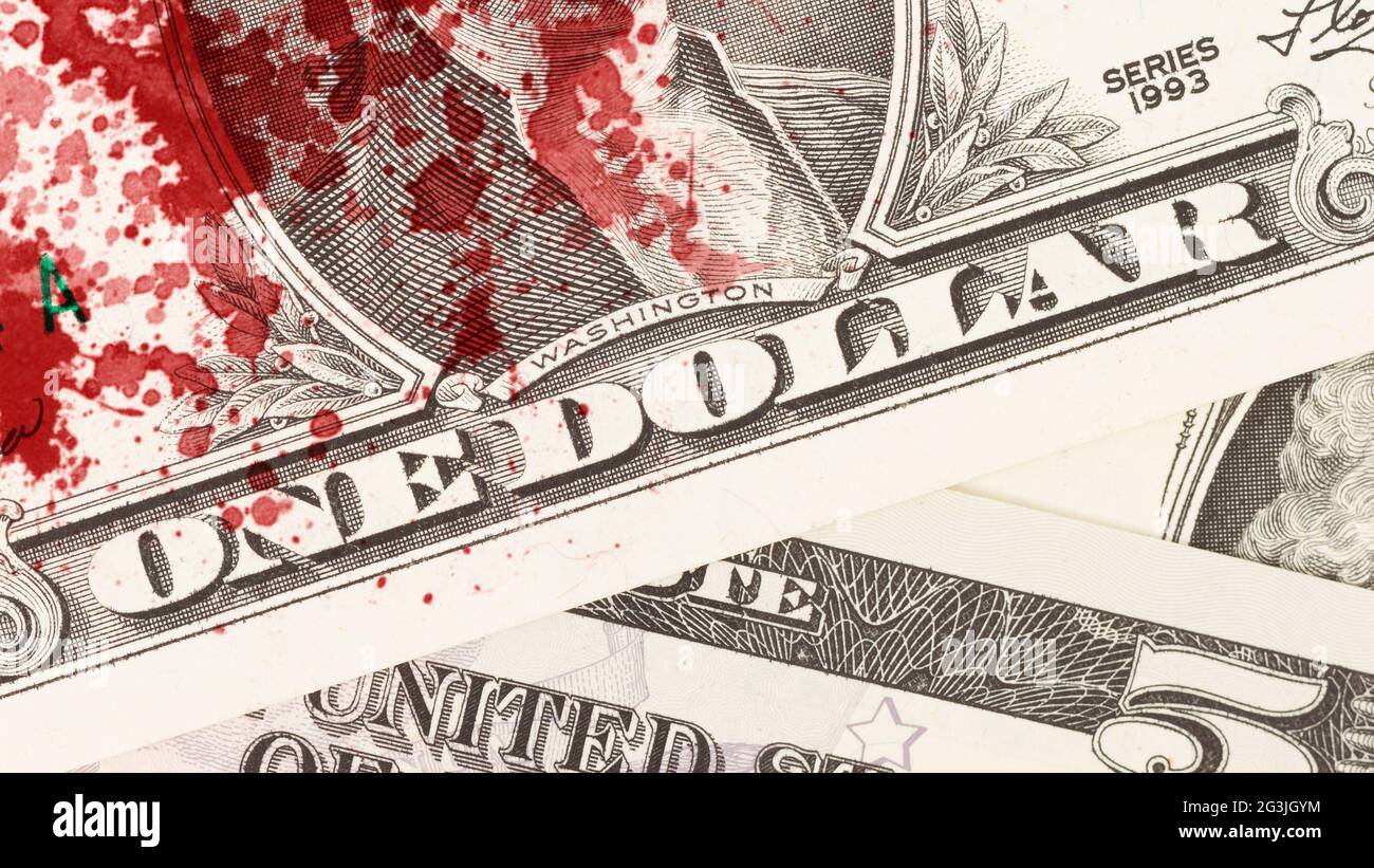 US one Dollar bill, close up, blood Stock Photo - Alamy