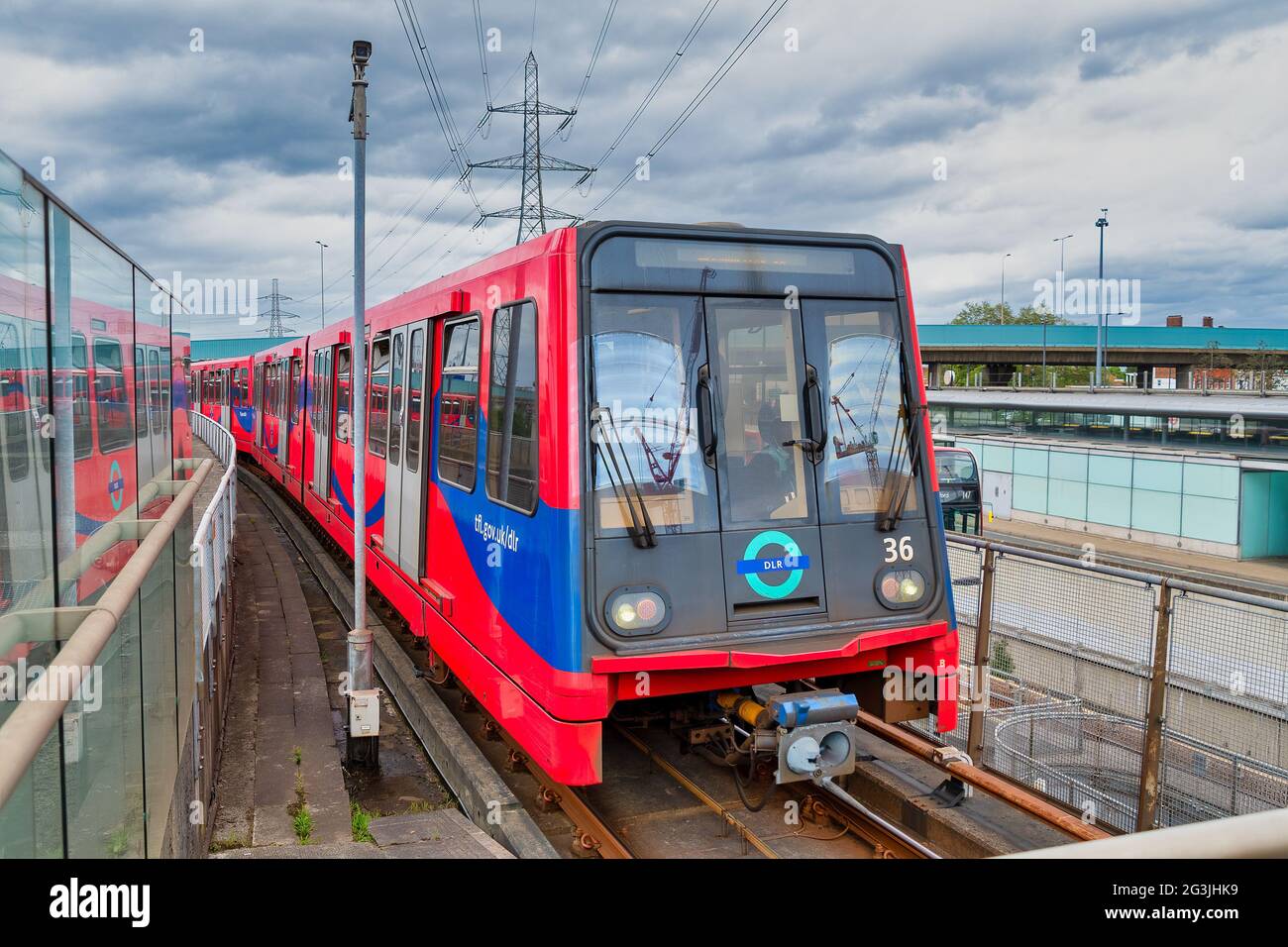 LONDON, UNITED KINGDOM - MAY 20th, 2021:Docklands Light railway train ...