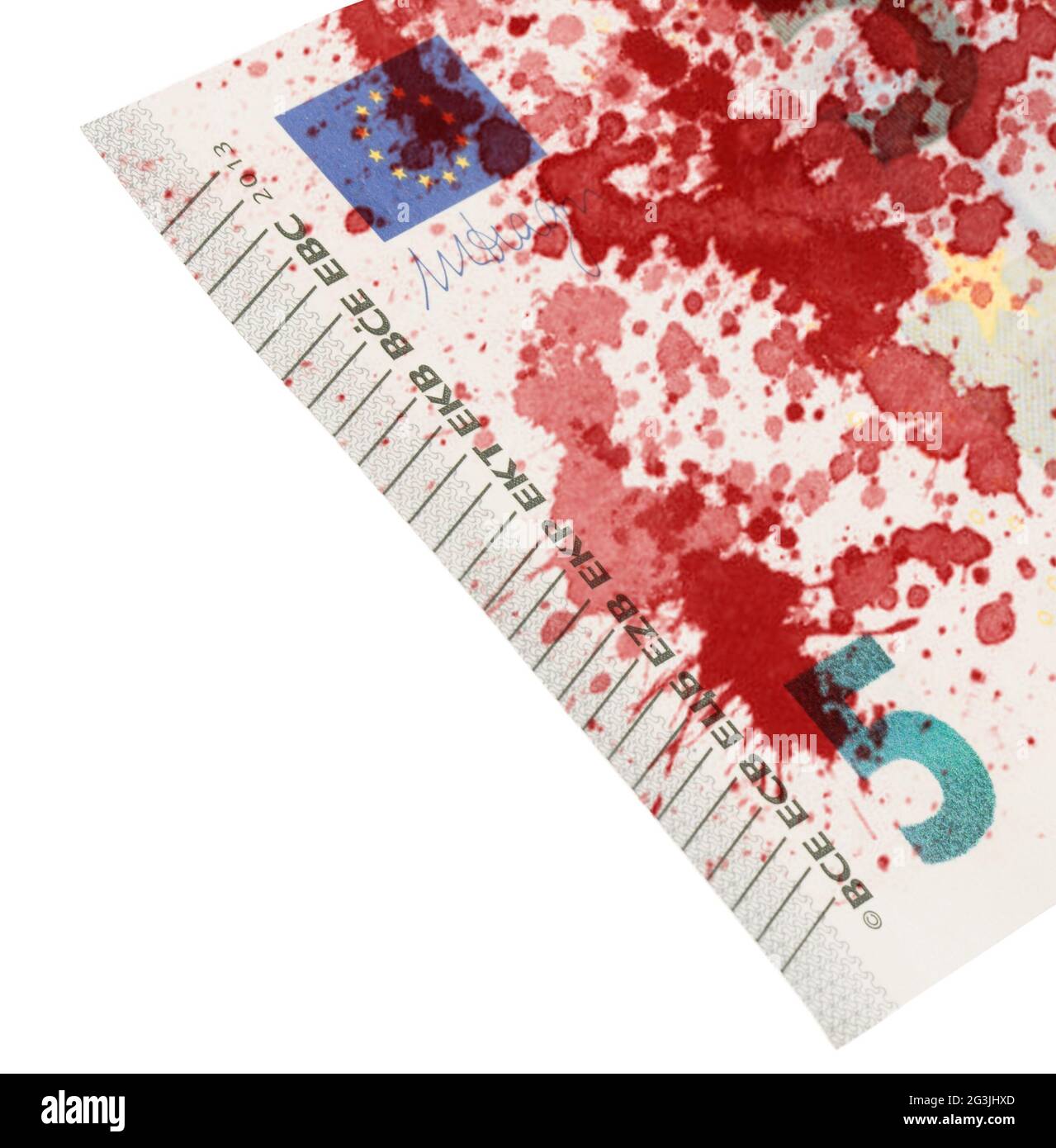 Close-up of a 5 euro bank note, stained with blood Stock Photo - Alamy