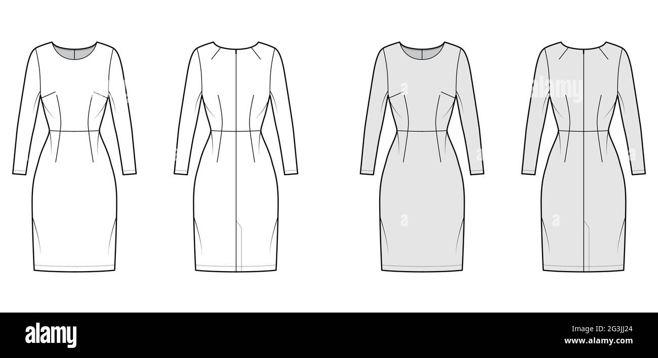 Dress sheath technical fashion illustration with long sleeves, natural ...