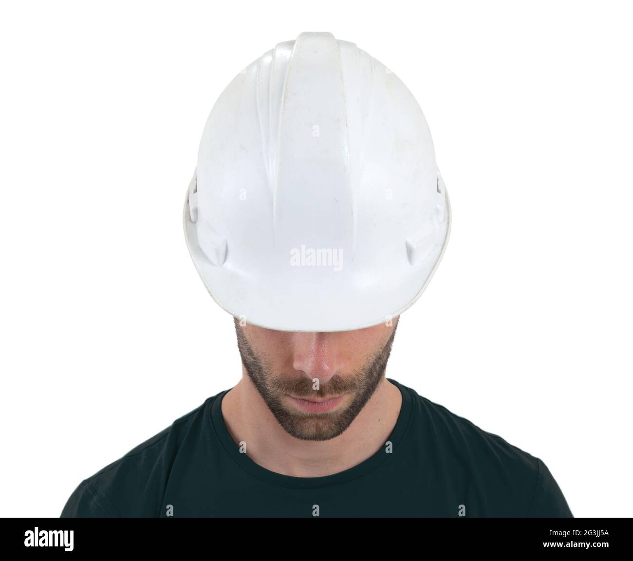 Engineer with hardhat on white background Stock Photo - Alamy