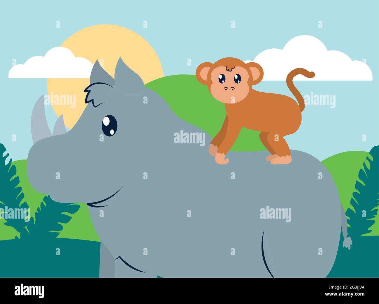 cute monkey in rhino animals characters Stock Vector Image & Art - Alamy