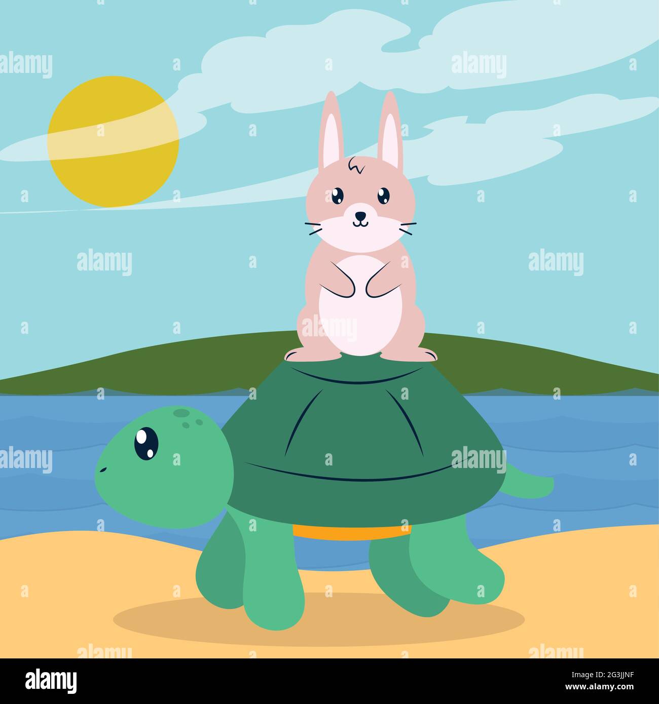 cute turtle and rabbit animals scene Stock Vector Image & Art - Alamy