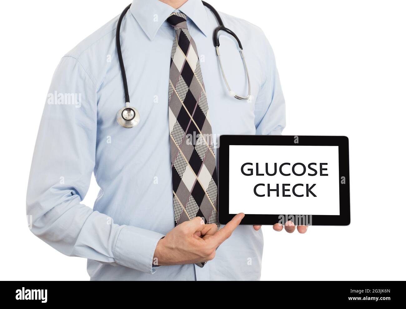 Doctor holding tablet - Glucose check Stock Photo - Alamy
