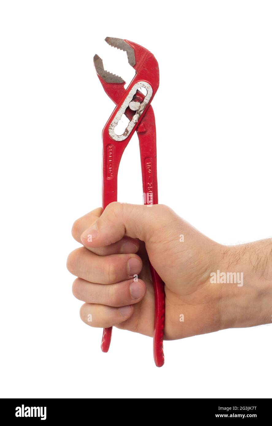 Hand of male plumber with a red wrench Stock Photo - Alamy