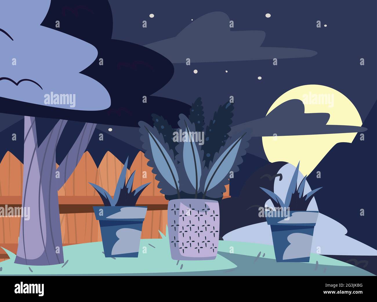 backyard fence at night scene Stock Vector Image & Art - Alamy