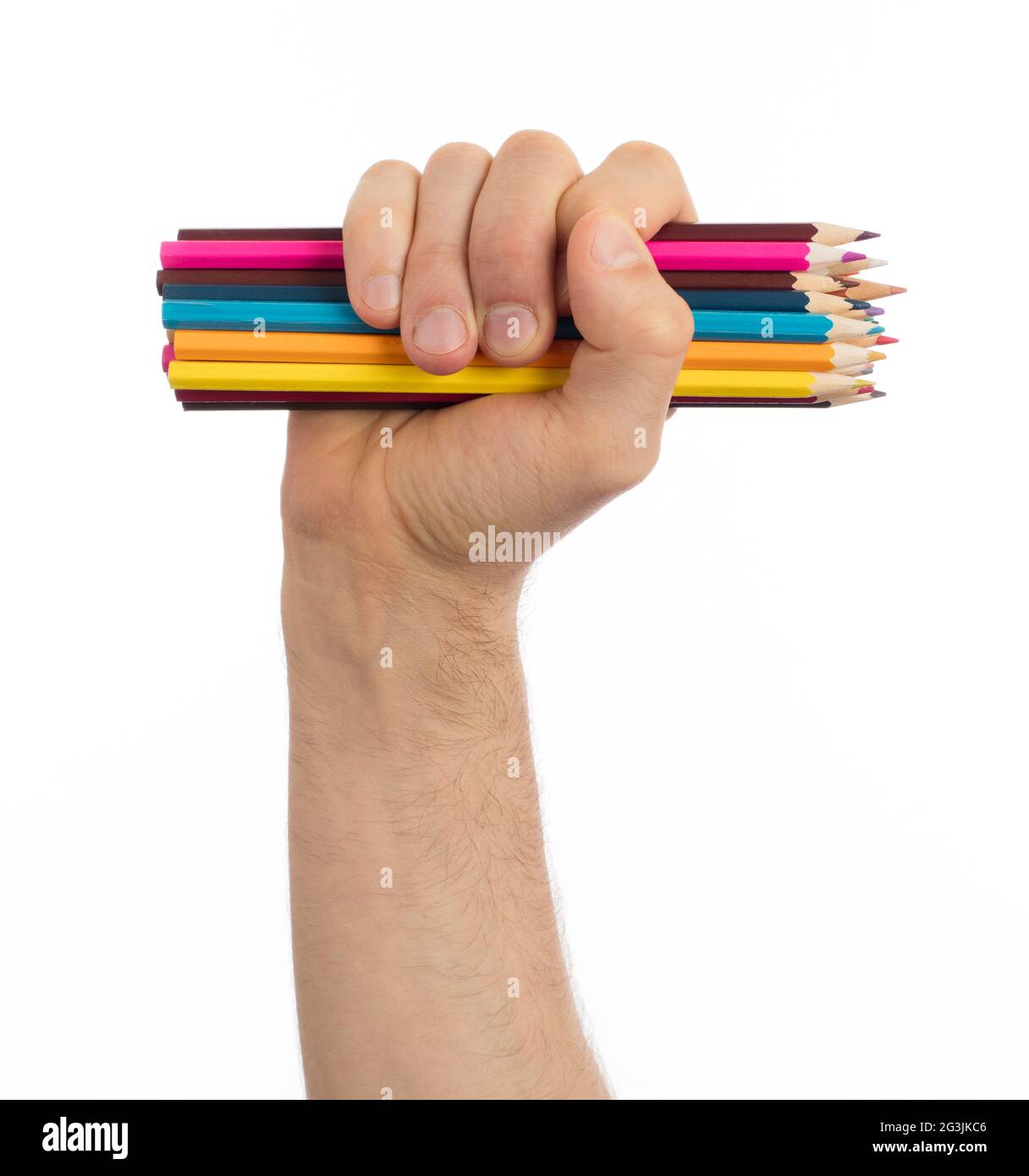 Used pencils in hand isolated Stock Photo - Alamy
