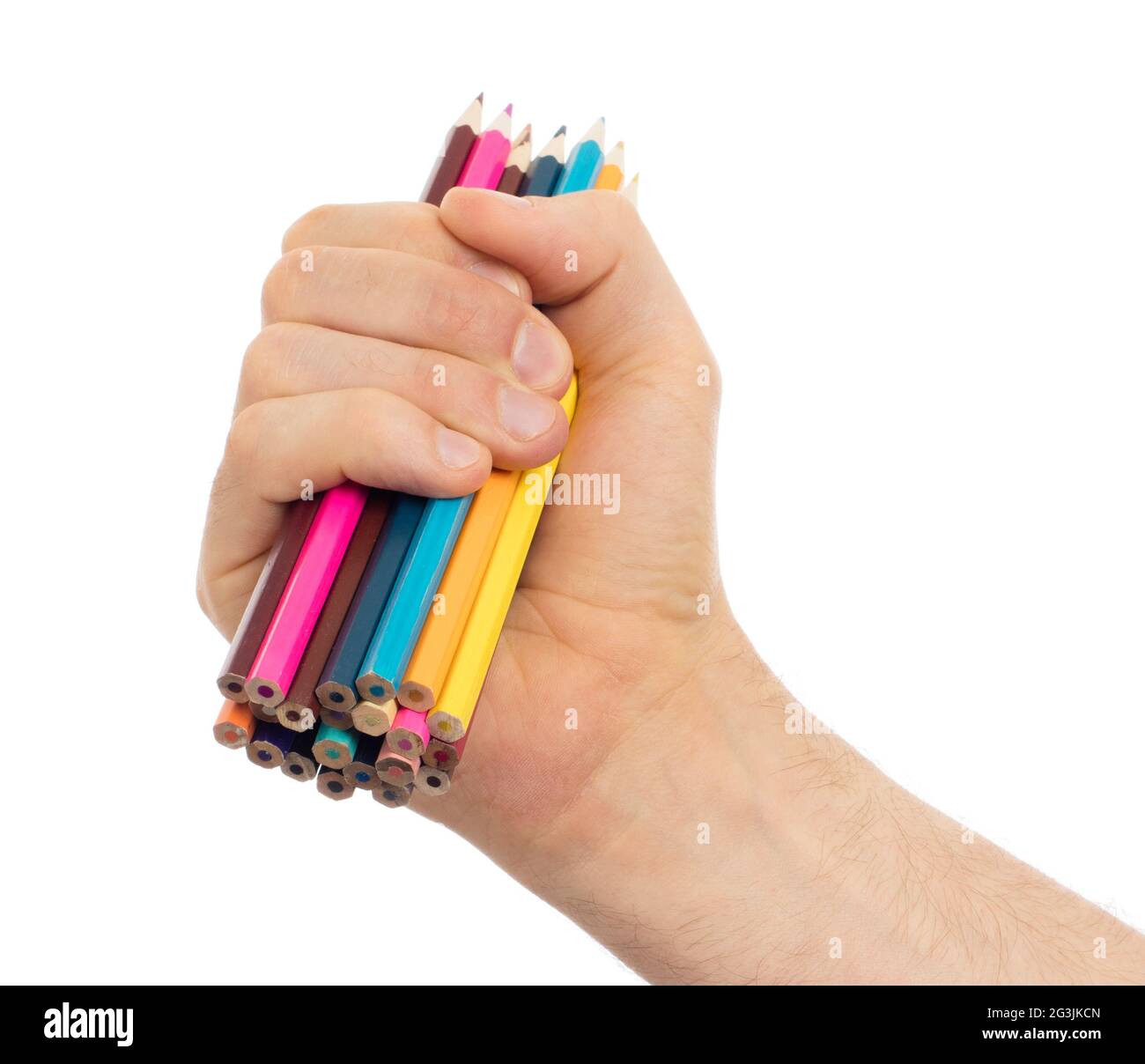 Used pencils in hand isolated Stock Photo - Alamy