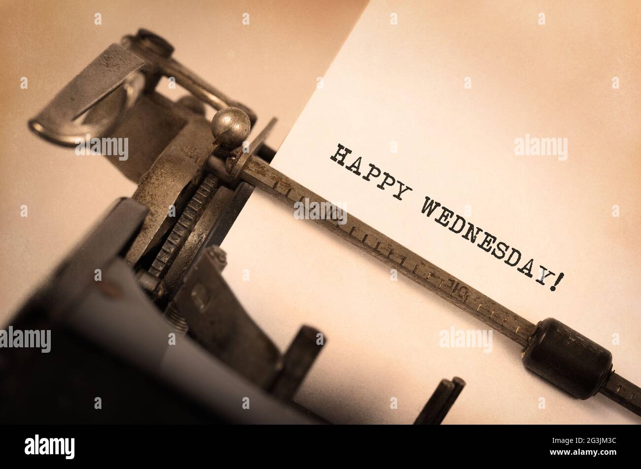 Vintage typewriter close-up - Happy Wednesday Stock Photo - Alamy