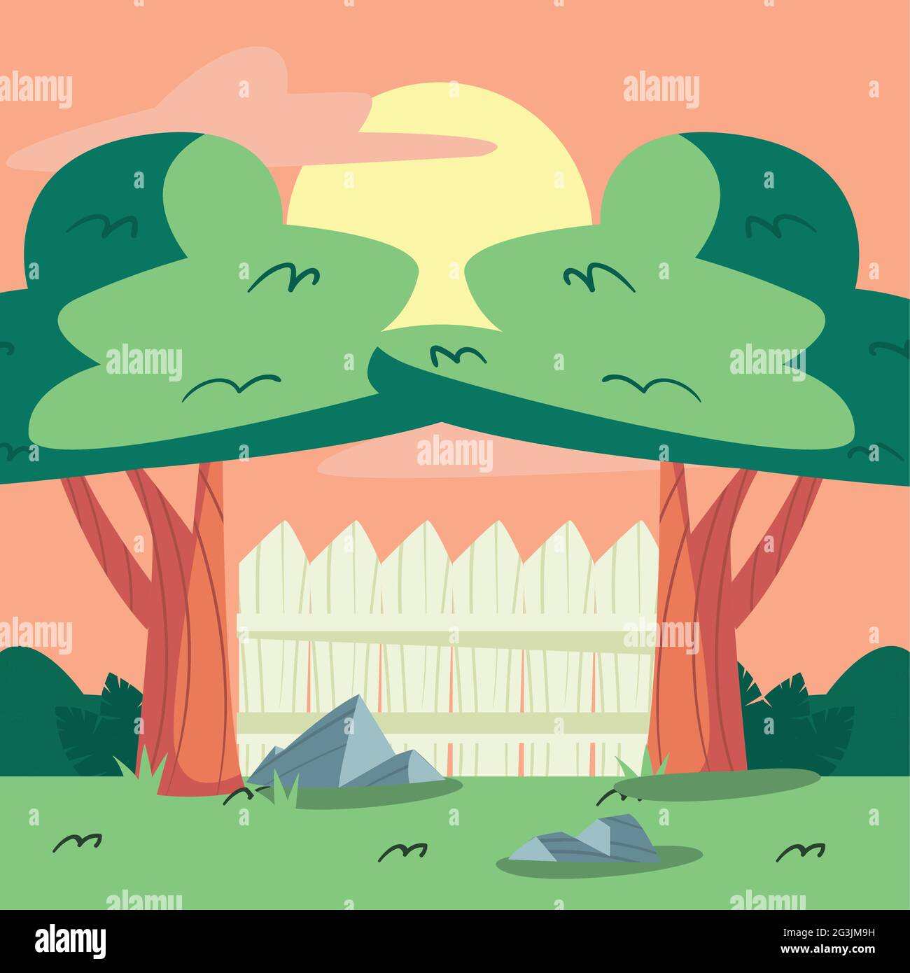 Wood fence trees Stock Vector Images - Alamy