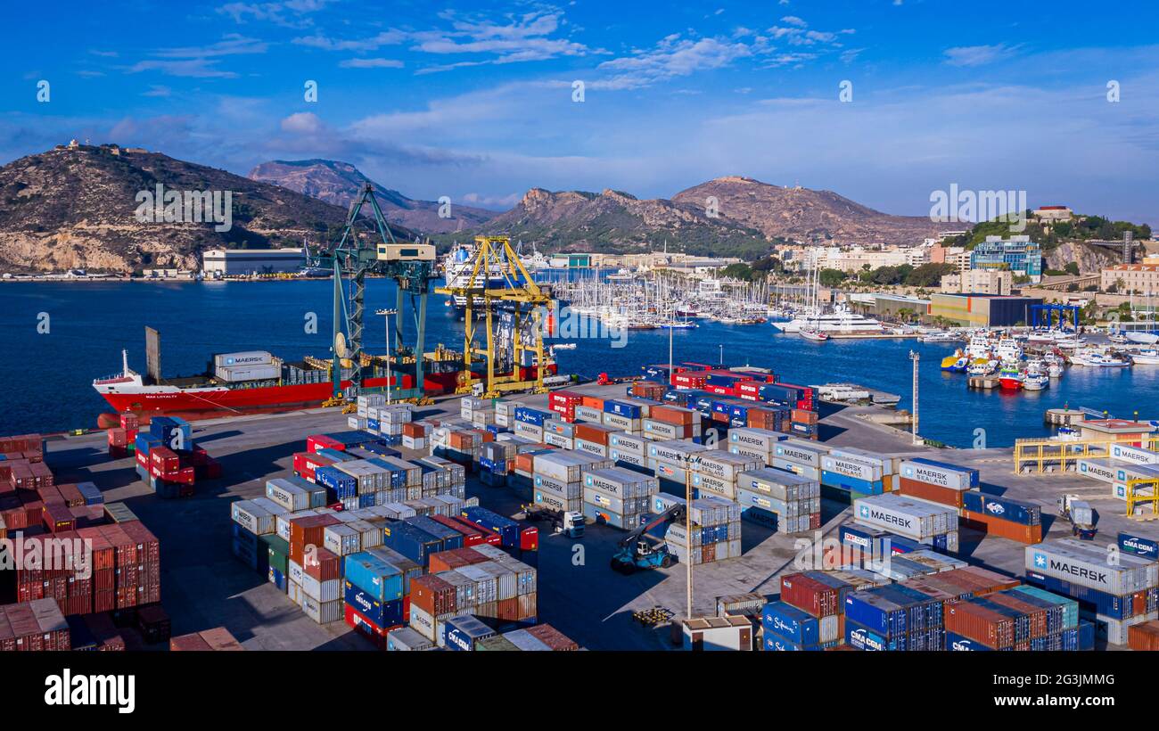 Container terminal of the Port of Cartagena at the Santa Lucia dock ...
