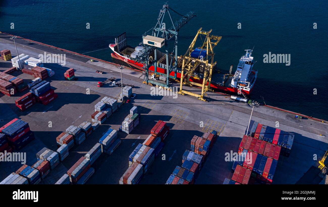 Container terminal of the Port of Cartagena at the Santa Lucia dock ...