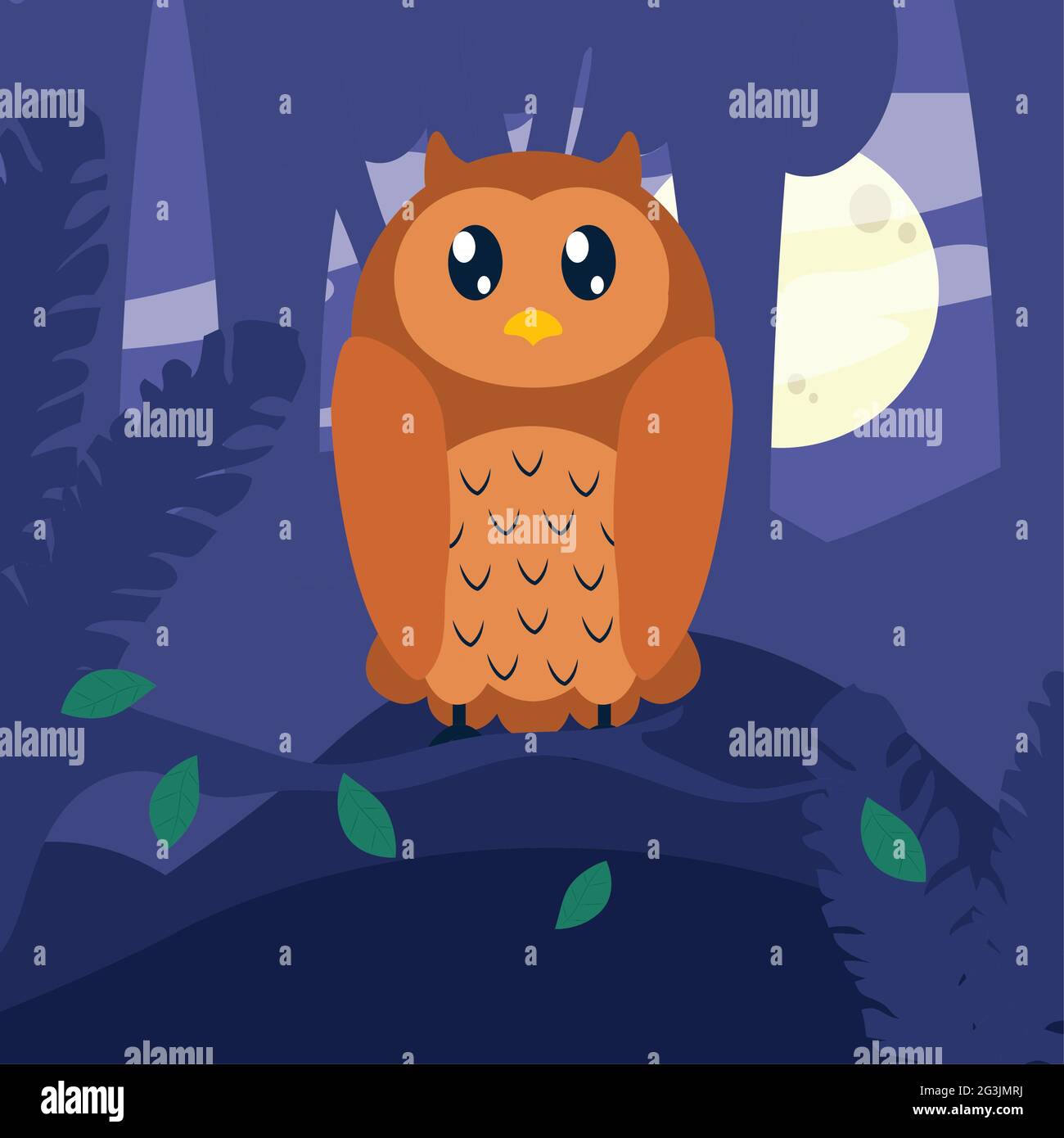 cute owl bird at night scene Stock Vector Image & Art - Alamy