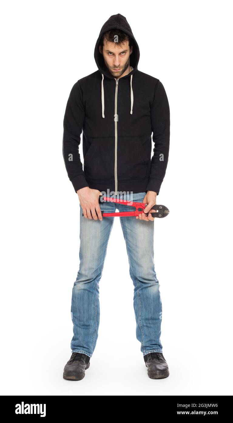 Robber with red bolt cutters Stock Photo - Alamy