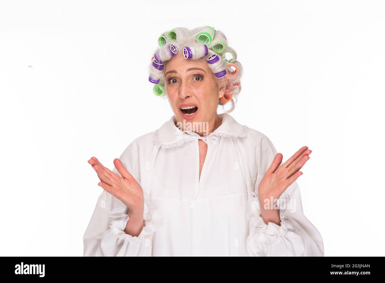 Senior woman hair in curlers hi-res stock photography and images - Alamy