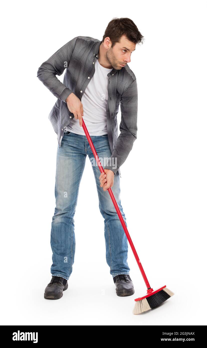 Workman sweeping broom hi-res stock photography and images - Alamy