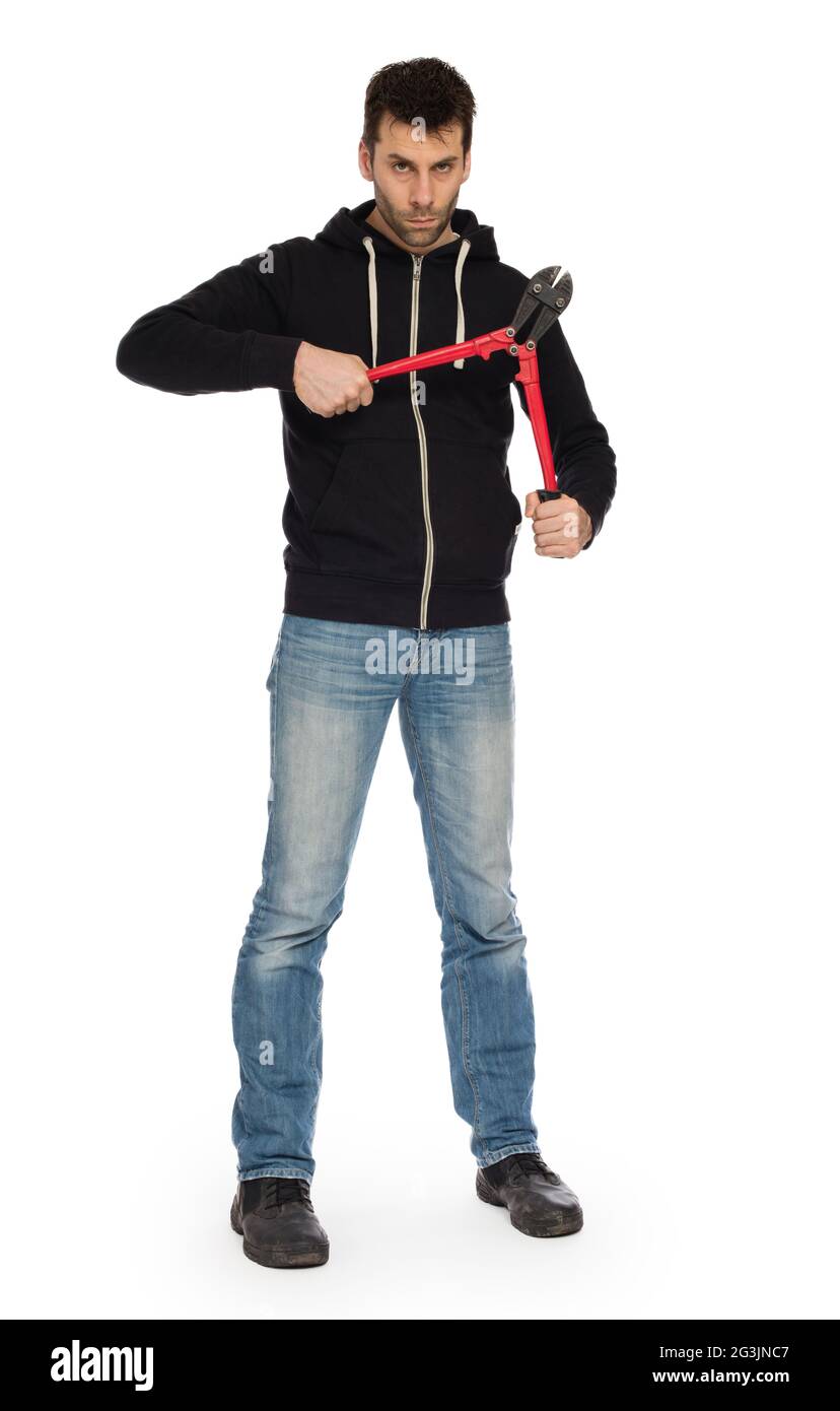 Robber with red bolt cutters Stock Photo - Alamy